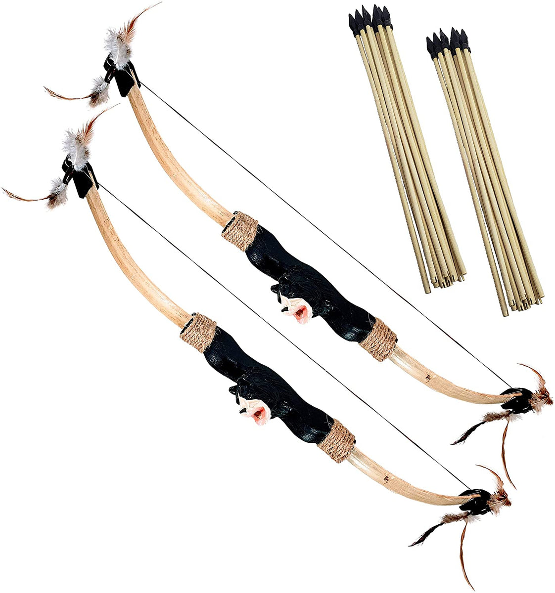2 Pack Handcarved Animal Wooden Bow and Arrow Set - 20 Wood Arrows – D ...